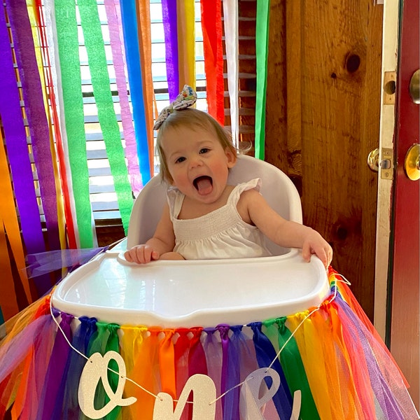 Rainbow High Chair Banner. First Birthday Banner. Smash Cake Photo Prop ...