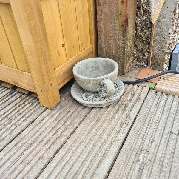 Cup and Saucer Planter - Detailed Unique Handmade Stone Garden Ornament ...