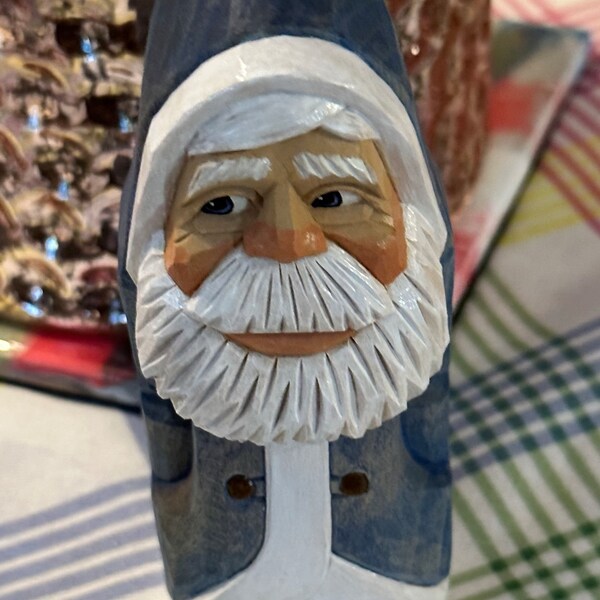 Wood Carving Santa Claus Sculpture - Hand Carved Simple Santa Ornament ...