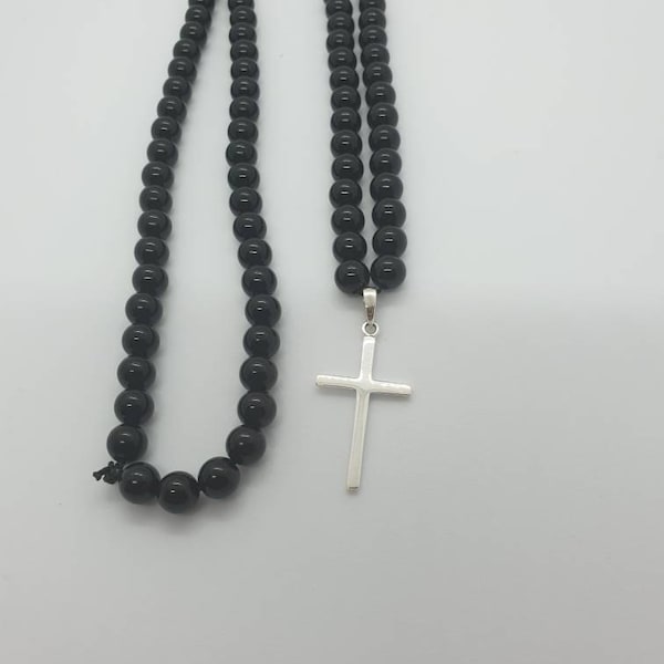 925 Sterling Silver Plain Latin Cross Pendant on Silver Curb Chain - Etsy