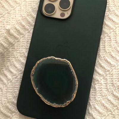 Customized Pop Sockets GREEN With Gold / Copper Plated Gemstone Pop Out ...