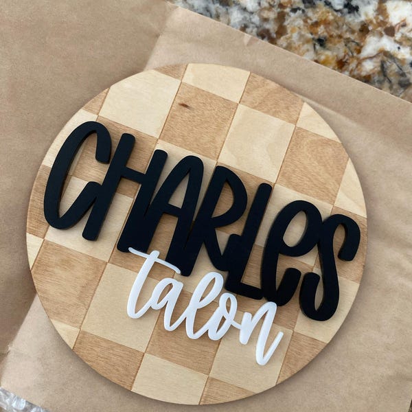 Baby Announcement Sign W/ Checker Board Design, Birth Announcement ...