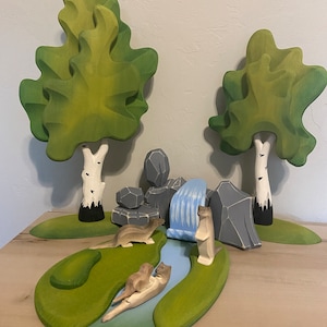 African Savanna Elephant and Rock Playset Montessori Wooden Toy ...