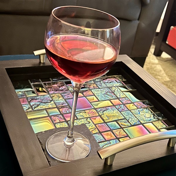 Ottoman Tray. Serving Tray. Vanity Tray. Black Wood. Iridescent Purple ...