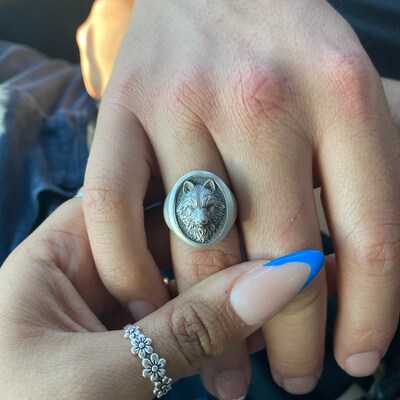 Angry Wolf Silver Signet Ring Mens Accessory Jewelry Gift for Him 925 ...