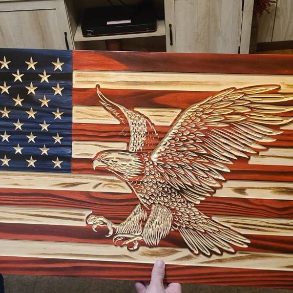 Wooden Bald Eagle Flag Sign USA - Etsy