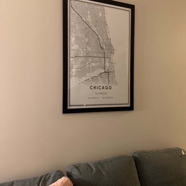Chicago Map Print Poster Canvas | Illinois Map Print Poster Canvas ...