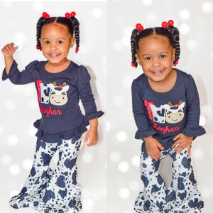Girls Cow Pants Cow Print Bell Bottoms Cow Birthday Pants - Etsy