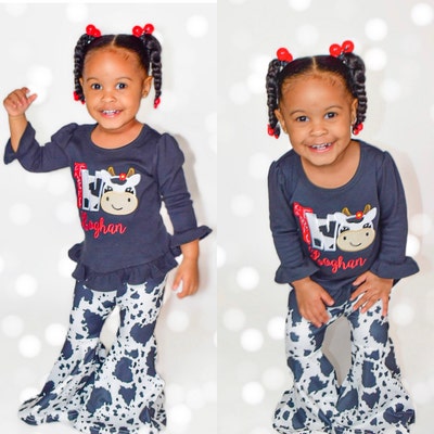 Girls Cow Pants Cow Print Bell Bottoms Cow Birthday Pants - Etsy