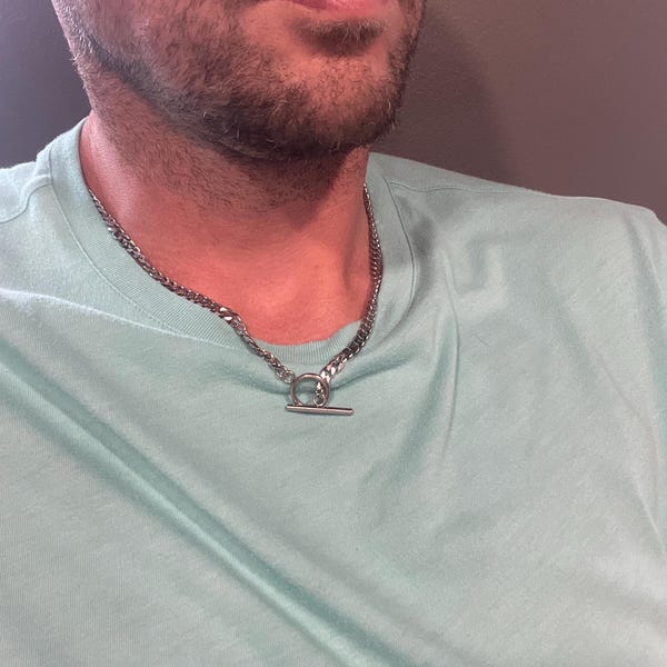 Men's Silver Curb Chain Necklace / 4mm Stainless Steel Water Resistant ...