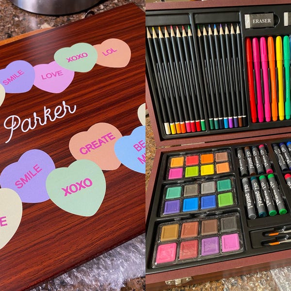 Personalized Art Set - 80-piece Deluxe Art Set W/wood Carrying Case ...