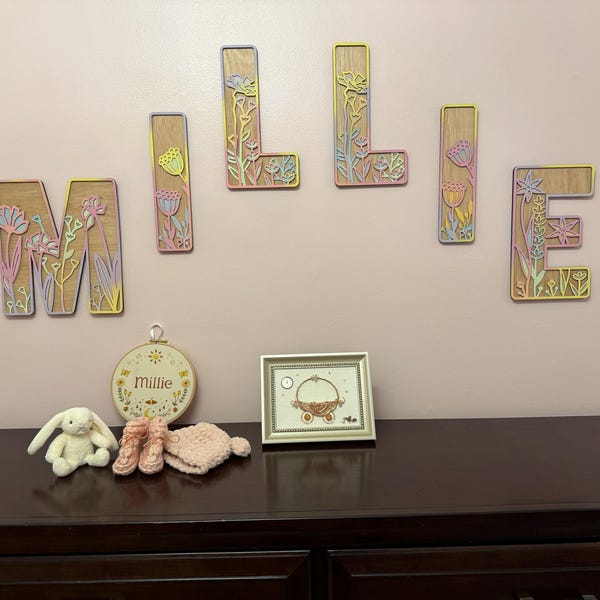 Personalised Ombré Floral Wooden Letters for Name Sign: Rainbow ...