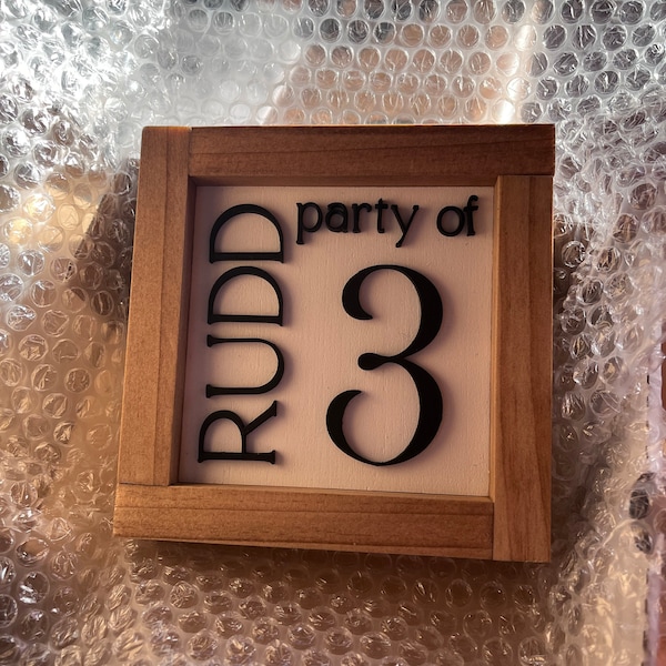 Party of 3 Sign, Family Name Sign, 3D Number Sign, Last Name Sign ...