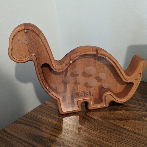 Handmade Dinosaur Coin Bank for Kids, Wooden Brontosaurus Money Box ...