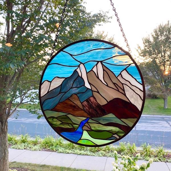 Stained Glass Mountain Window, Handmade Window Decor, Utah Mountains - Etsy