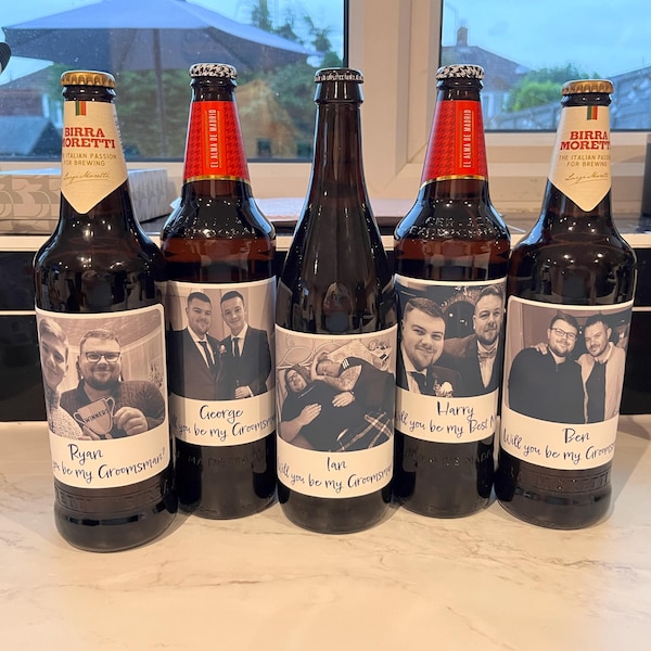 Photo Personalised Beer Labels - Customisable Text - Self Adhesive Beer ...