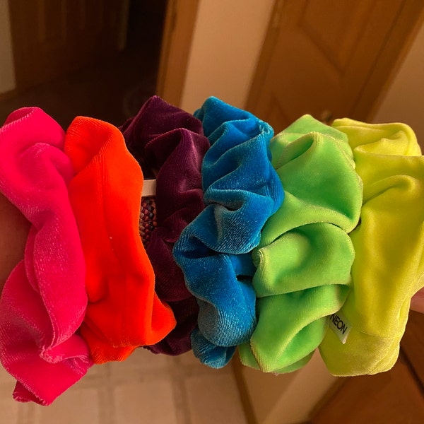 Neon Rainbow Scrunchie Set, Velvet Hair Scrunchies - Set of 6 ...