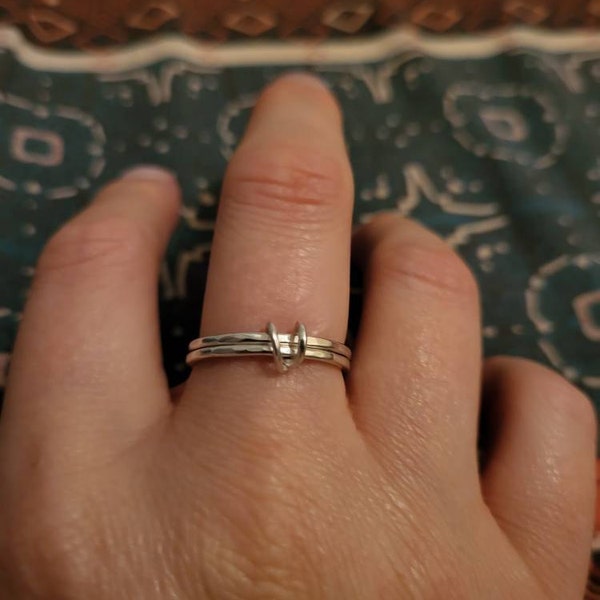 Sterling Silver Double Fidget Ring: Handmade Knot Bead Spinner Anxiety ...