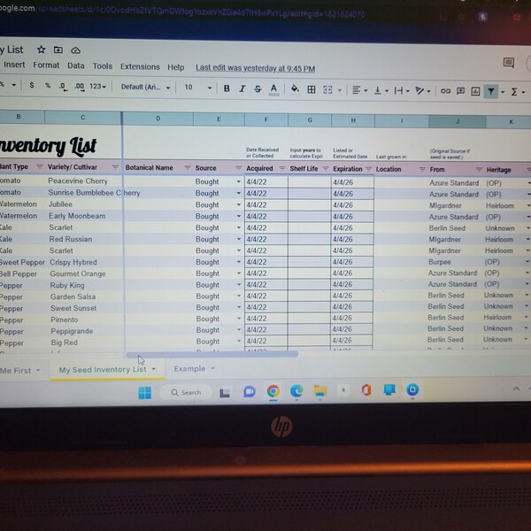 Seed Inventory List Spreadsheet for Seed Saving and Collecting. Digital ...