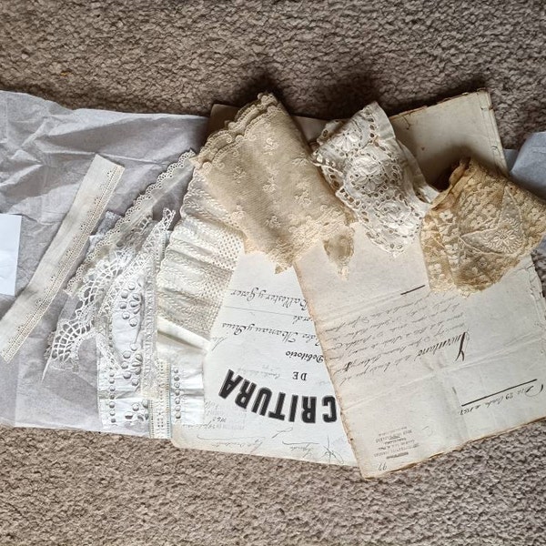 Vintage Linen, Cotton Pieces and Laces Set for Junk Journal, Slow ...