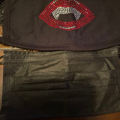 Rhinestone Embellished Face Mask With Vampire Lips 100% Cotton 2 PLY ...