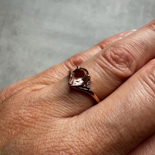 Victoria Blue Aquamarine Ring 14K Solid Gold Gemstone Engagement Promise Ring Nature Leaf Flower ...