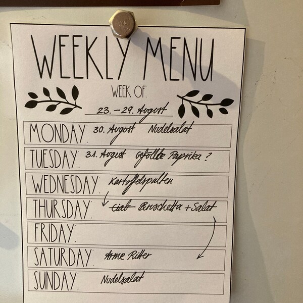 Weekly Menu Printable, Menu Template, Weekly Menu, Menu Board, Menu ...