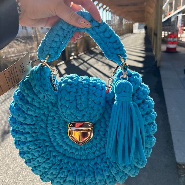 Bag/handmade Bag/hand Woven Bag/crochet Bag/knitted Bag/white Bag/black ...