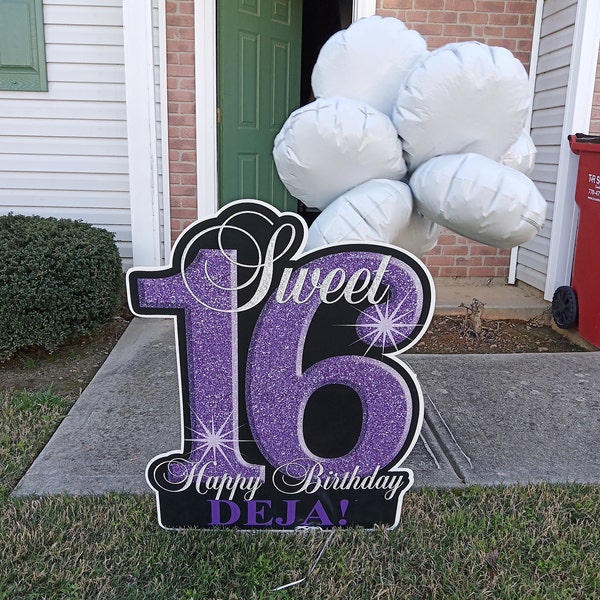 Sweet 16 Personalized Birthday Yard Sign, Lawn Decoration, Printed - Etsy
