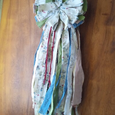 Beach Rag Bow, Starfish Rag Bow, Summer Coastal White and Blue Stripe ...