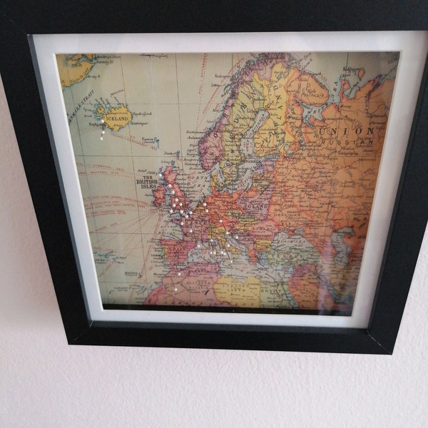 Pin Map Frame Europe // Small 20 X 20 Free Standing // Vintage World ...