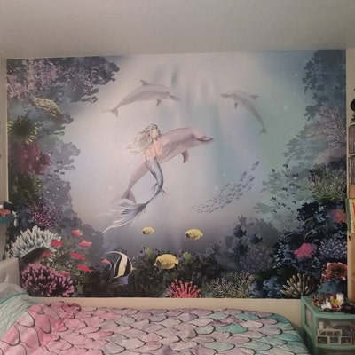 Mermaid Wallpaper for Girl Nursery. Underwater Wallpaper Kid Room ...