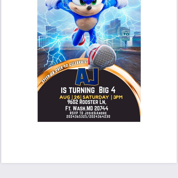 Pool Party Sonic Invitation, Super Hedgehog Kids Party E-invite ...