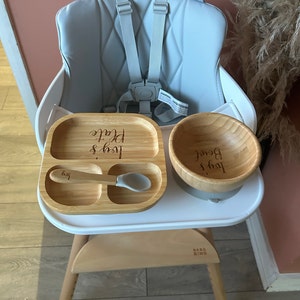 Personalised Bamboo Childrens Dining Set Spoon & Bowl Custom Engraved ...