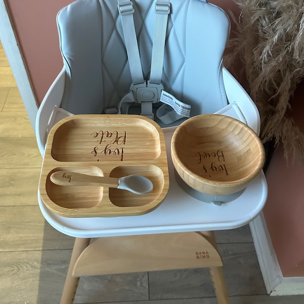 Personalised Bamboo Childrens Dining Set Spoon & Bowl - Custom Engraved ...