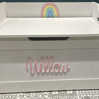 Personalised White Rainbow Childrens Toy Box Toy Storage Toy Chest ...