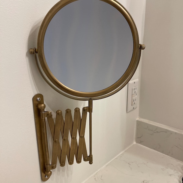 Brass Aging Painted 5X Zoom Accordion Mirror, Makeup Mirror, Two Sided ...