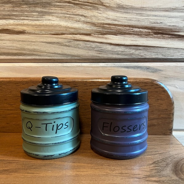 Bathroom Storage Jars, Set of 2 Farmhouse Bathroom Jars, Q-tip Holder ...