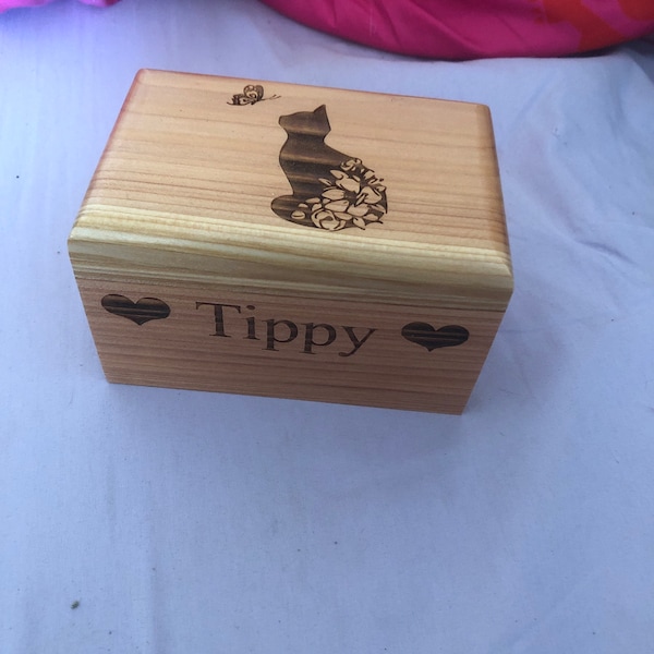 Engraved Wood Cat Urn: Small Pet Cremation Box - Etsy