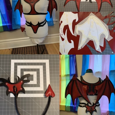 Leather Succubus Dress Demon Cosplay Costume Bdsm Sexy Accessories DIY Leather BDSM Demon Wings ...