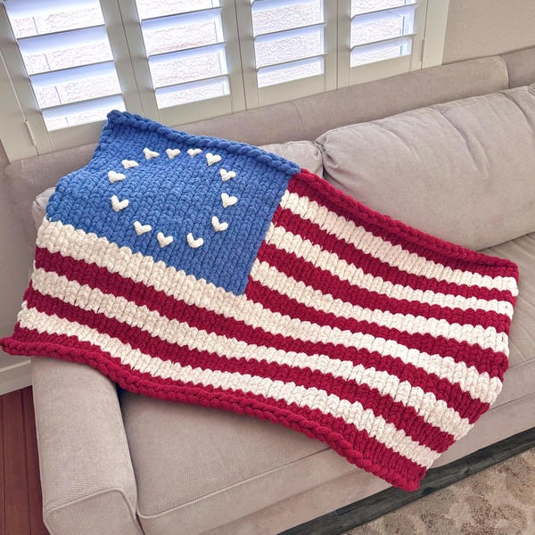 American Flag Finger Knit Pattern / Betsy Ross Flag / Finger Knitting ...