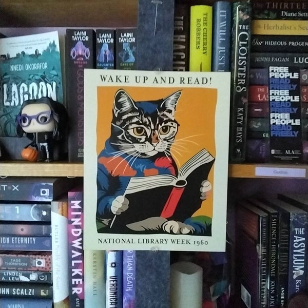 Cat Reading Poster - Wake up and Read! - National Library Week 1960 ...