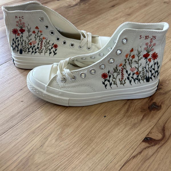 Custom Embroidered Converse High Tops Chuck Taylor 1970s/ Embroidered ...