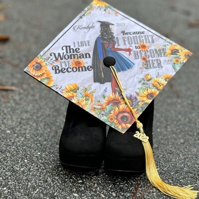 Custom Graduation Cap Topper Black Girl, Personalized God Message Grad ...