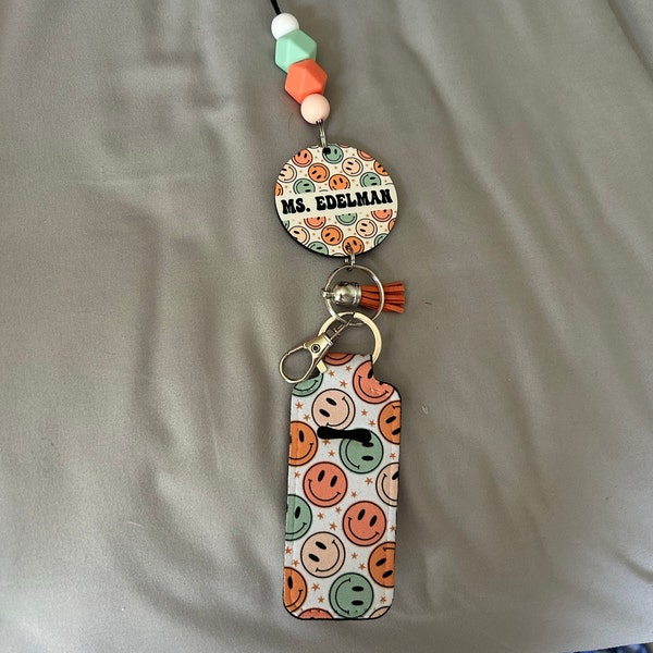 Boho Smiley Face Lanyard / Retro Happy Face / Groovy Smile Lanyard ...