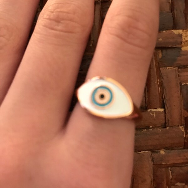 Adjustable Blue Evil Eye Ring, Dainty Evil Eye Jewelry for Everyday ...