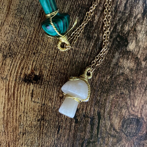 Crystal Mushroom Necklace Shroomie Pendant Wire Wrapped Gemstone Necklaces Mushrooms