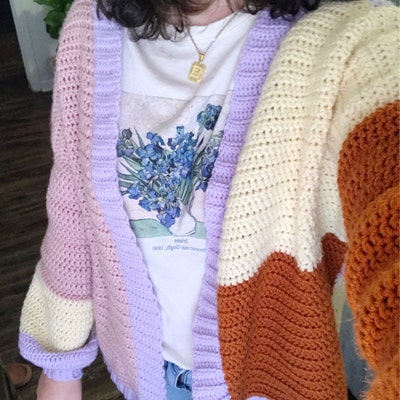 Crochet Colorblock Cardigan Written Pattern Beginner-friendly - Etsy