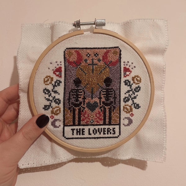 The Lovers Tarot Card Modern Cross Stitch Kit Moon Stars Floral ...
