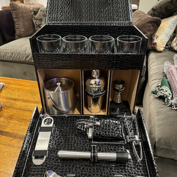 Leather Elegant Bar Accessories Tool | Portable Leatherette Briefcase ...